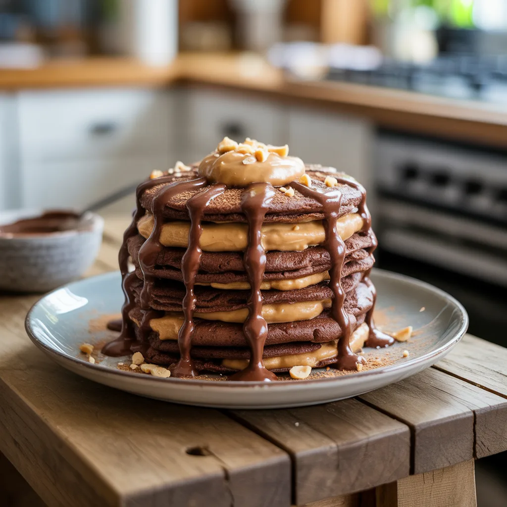 Chocolate Peanut Butter Protein Crepe Stack