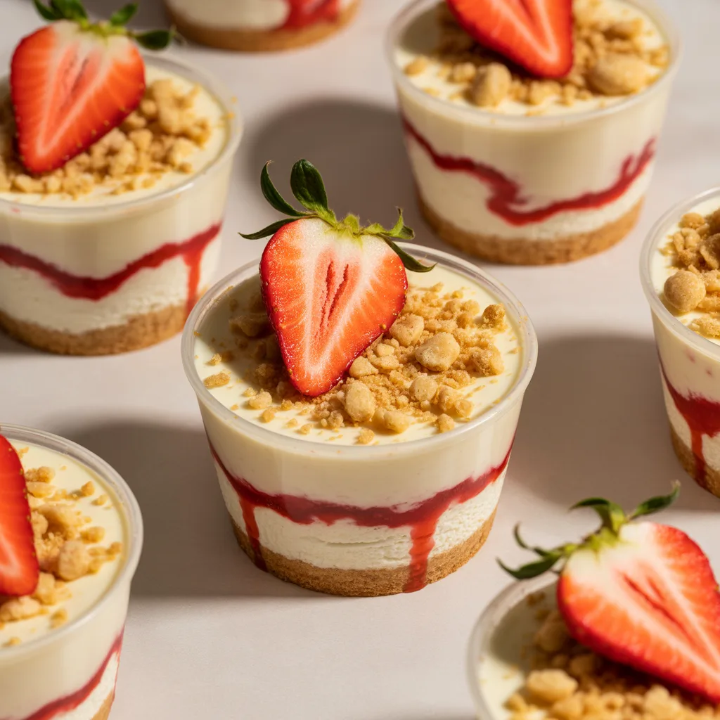 Strawberry Crunch Layered Cheesecake Dessert Cups