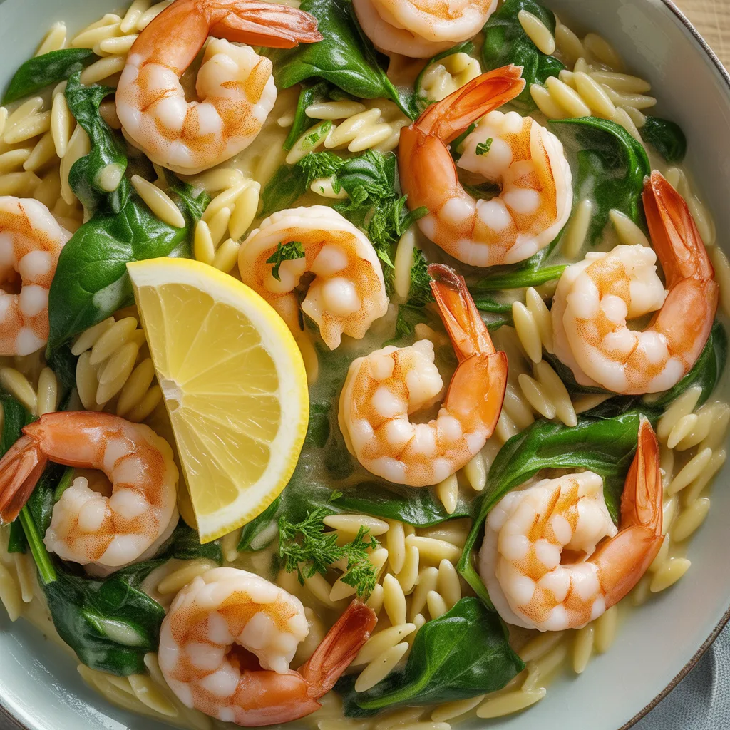 Garlic Butter Shrimp Orzo with Spinach & Lemon Zest