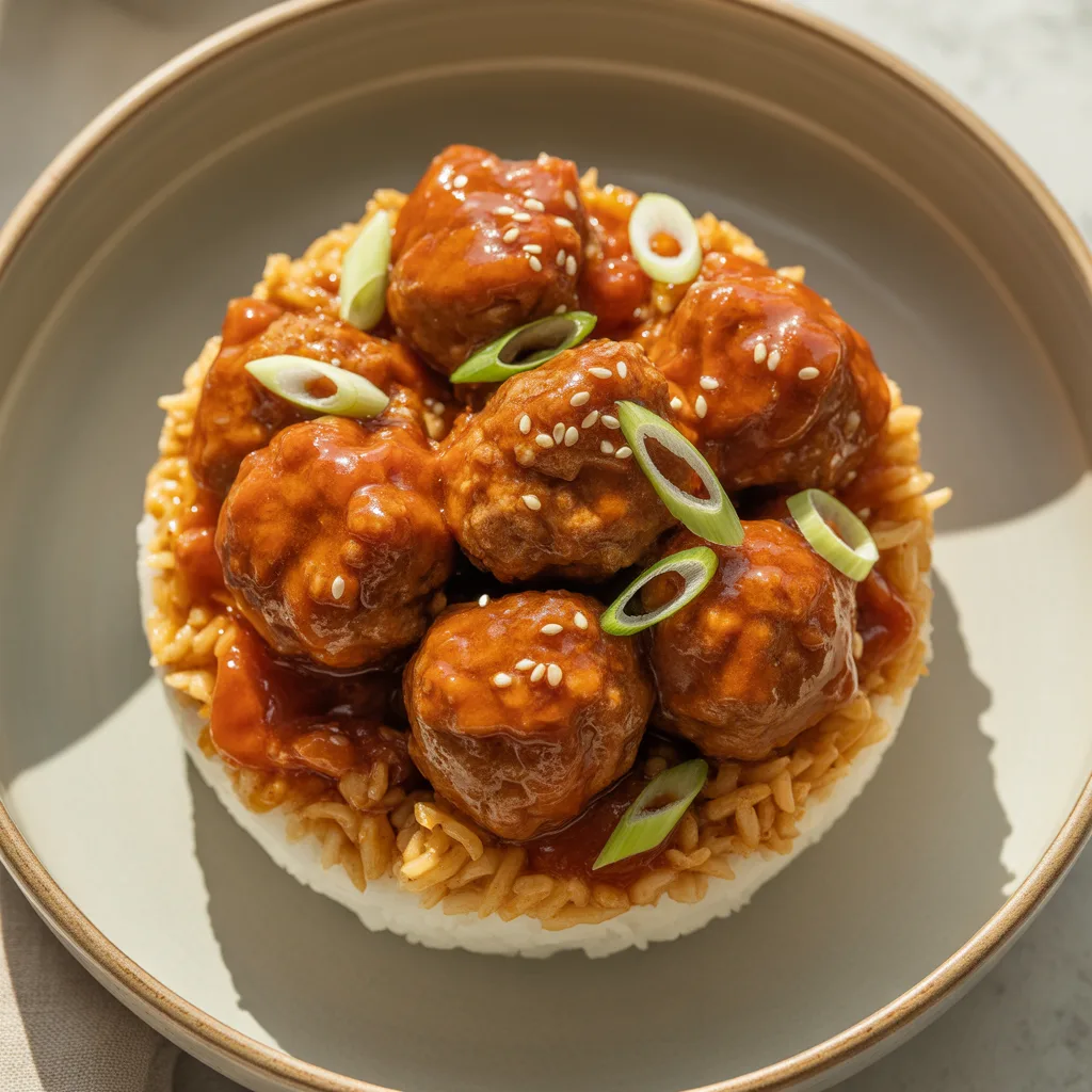 Slow Cooker Sweet Chili Meatballs Over Rice