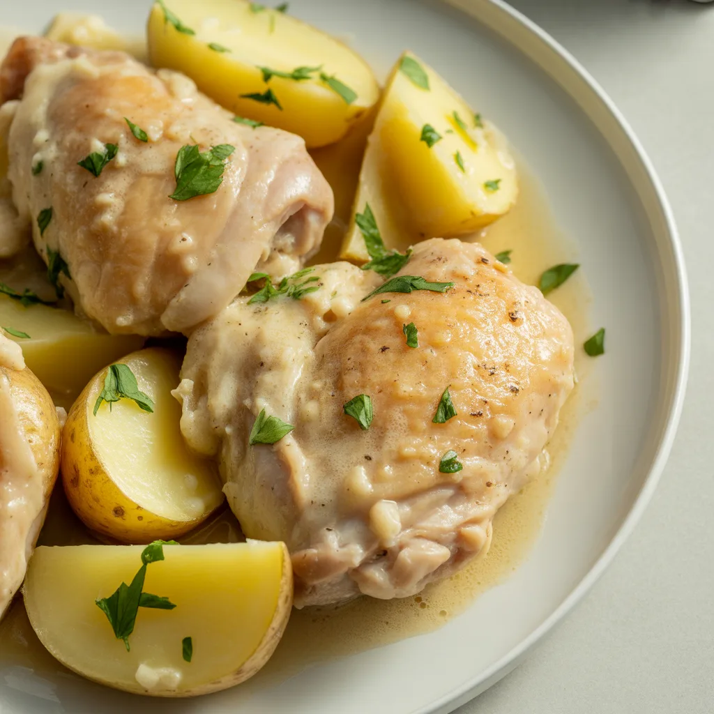 Creamy Lemon Garlic Chicken Thighs with Buttery Potatoes