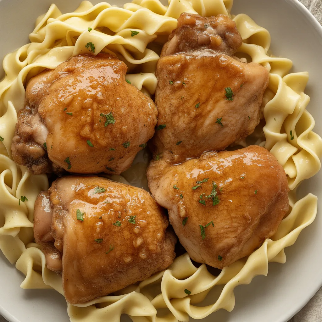 Sticky Honey Garlic Chicken Thighs with Soft Buttered Noodles