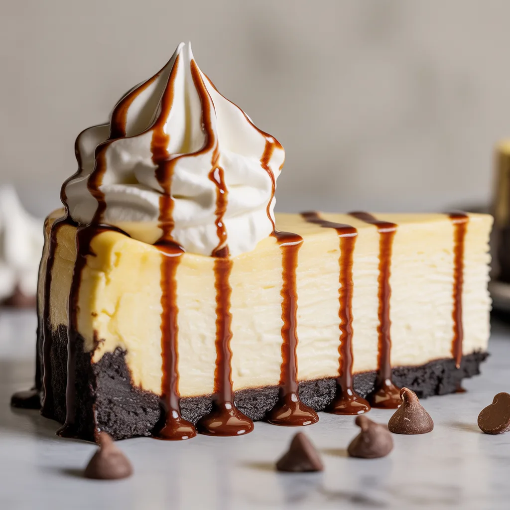 Easy Chocolate Chip Cookie Crust Cheesecake with Vanilla Cream Filling